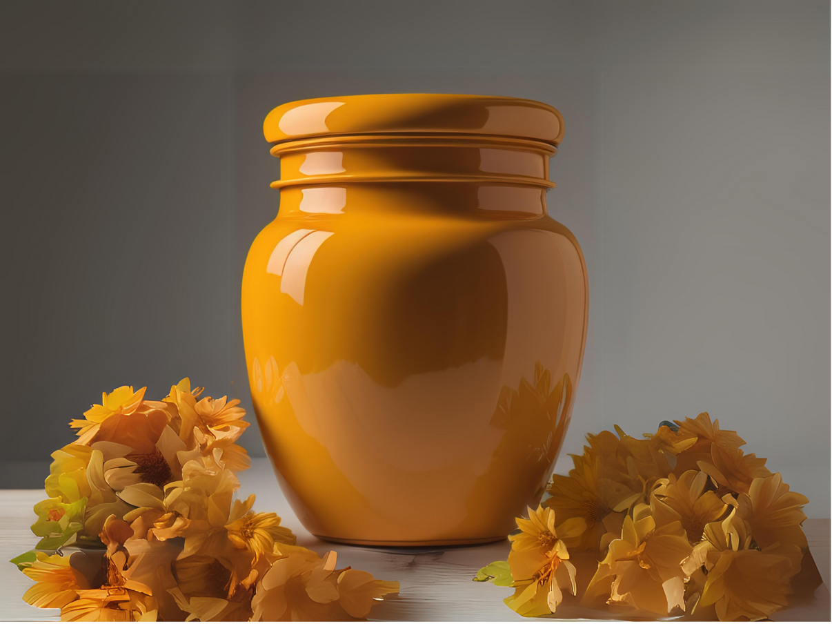 Glossy Yellow URN with Cap (Large) – Blue Sky Funeral Services - Dubai, UAE